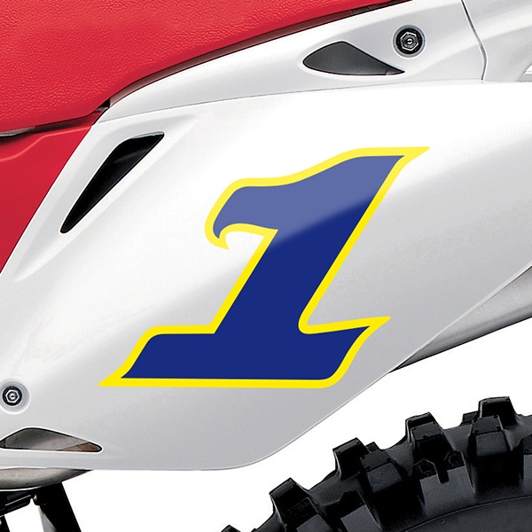 Adesivo numero moto 1 blu scuro e giallo