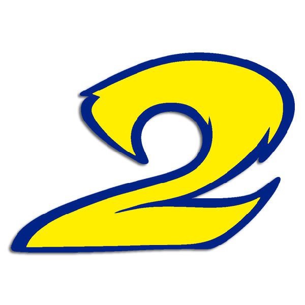 Adesivo numero moto 2 giallo e blu scuro