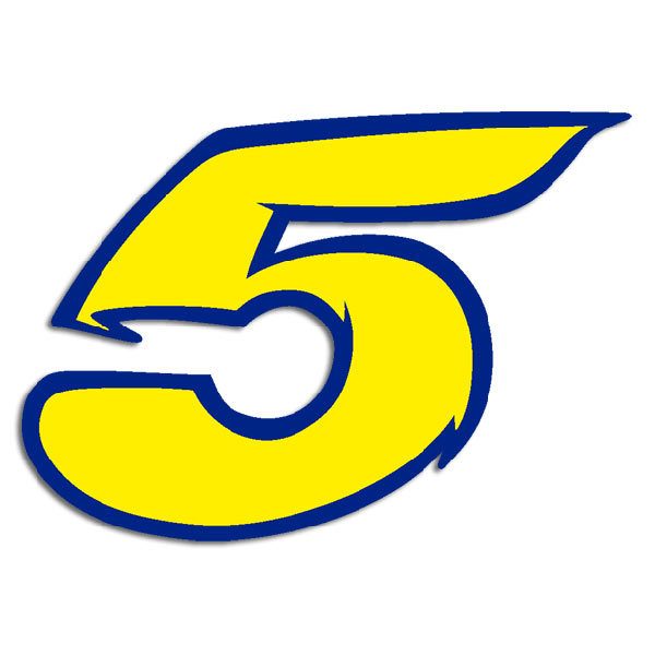 Adesivo numero moto 5 giallo e blu scuro