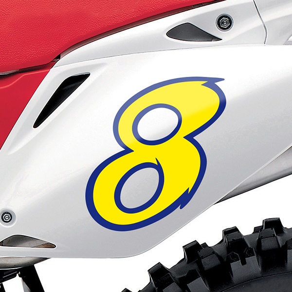 Adesivo numero moto 8 giallo e blu scuro