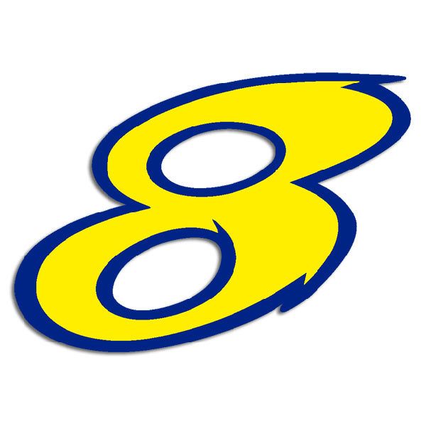 Adesivo numero moto 8 giallo e blu scuro